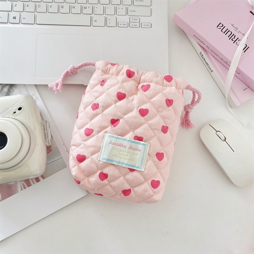 (Local Shipping) Mini Drawstring Camera Bag Quilted Cotton Heart ...