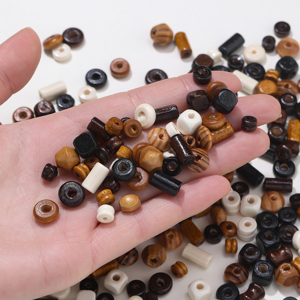 St.kunkka 50Pcs Natural Wood Beads Assorted Shapes Square Round Barrel ...