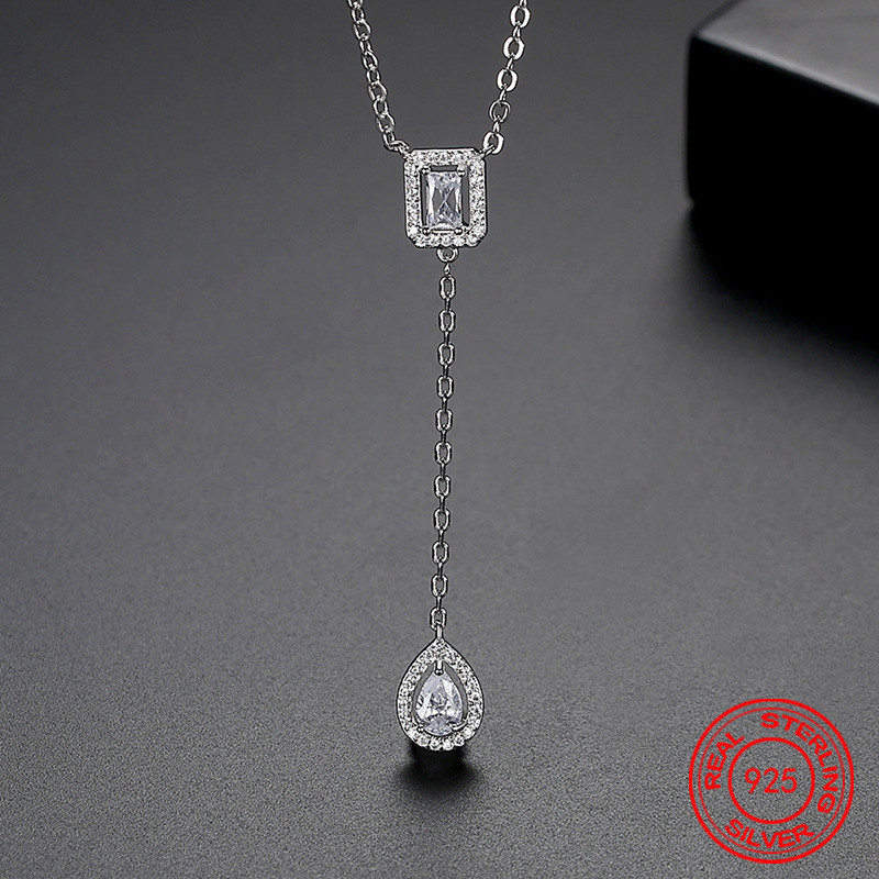 925 Sterling Silver 18K Gold Water Drop Zircon Long Chains For Women ...