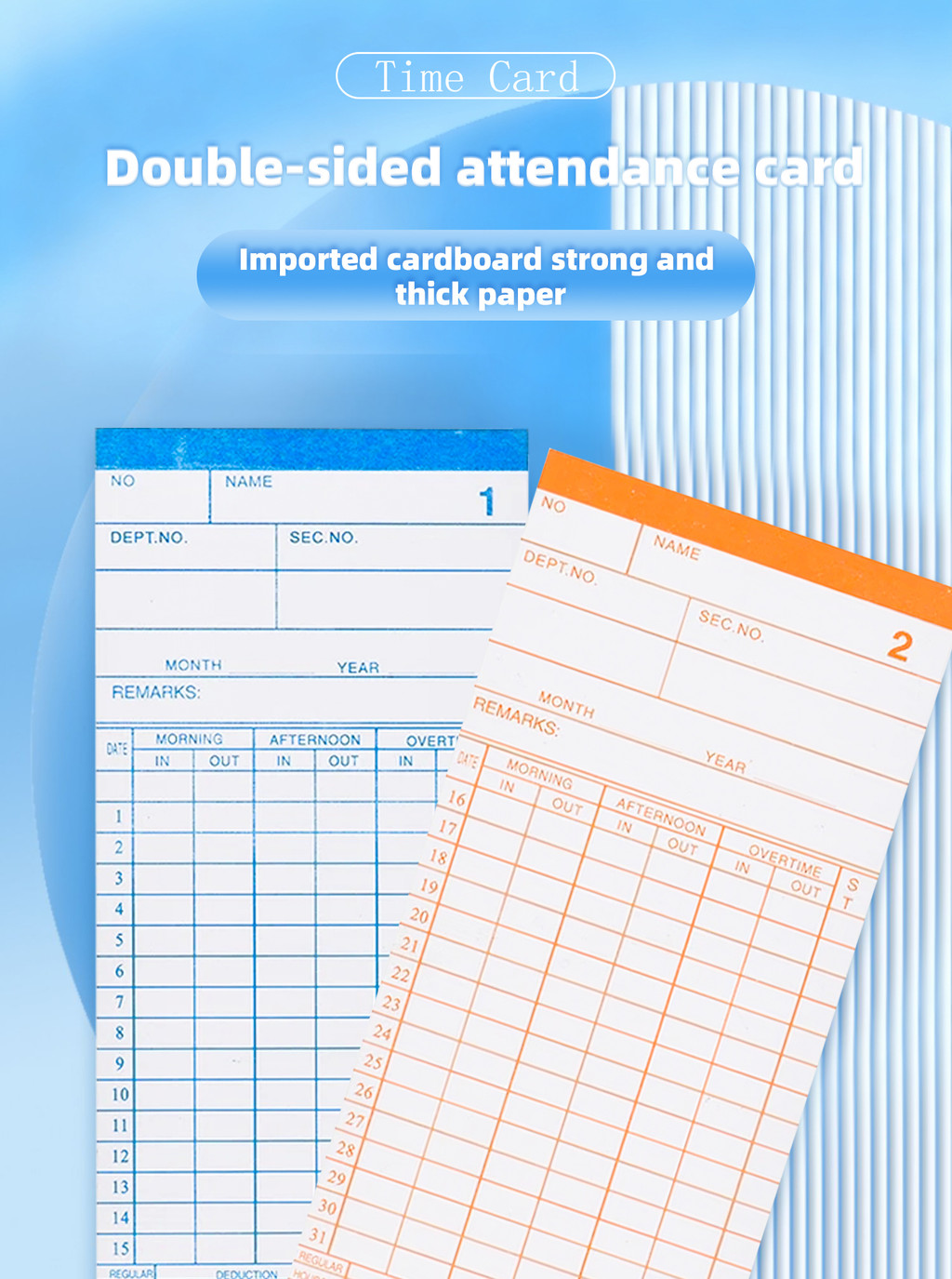 500 sheets Monthly Employee Timecards for Punch Clock Attendance ...