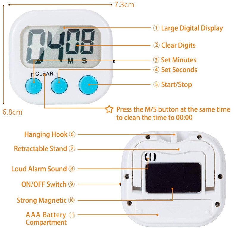 Multi-Function Electronic Timer Magnetic LCD Digital Kitchen Timer ...