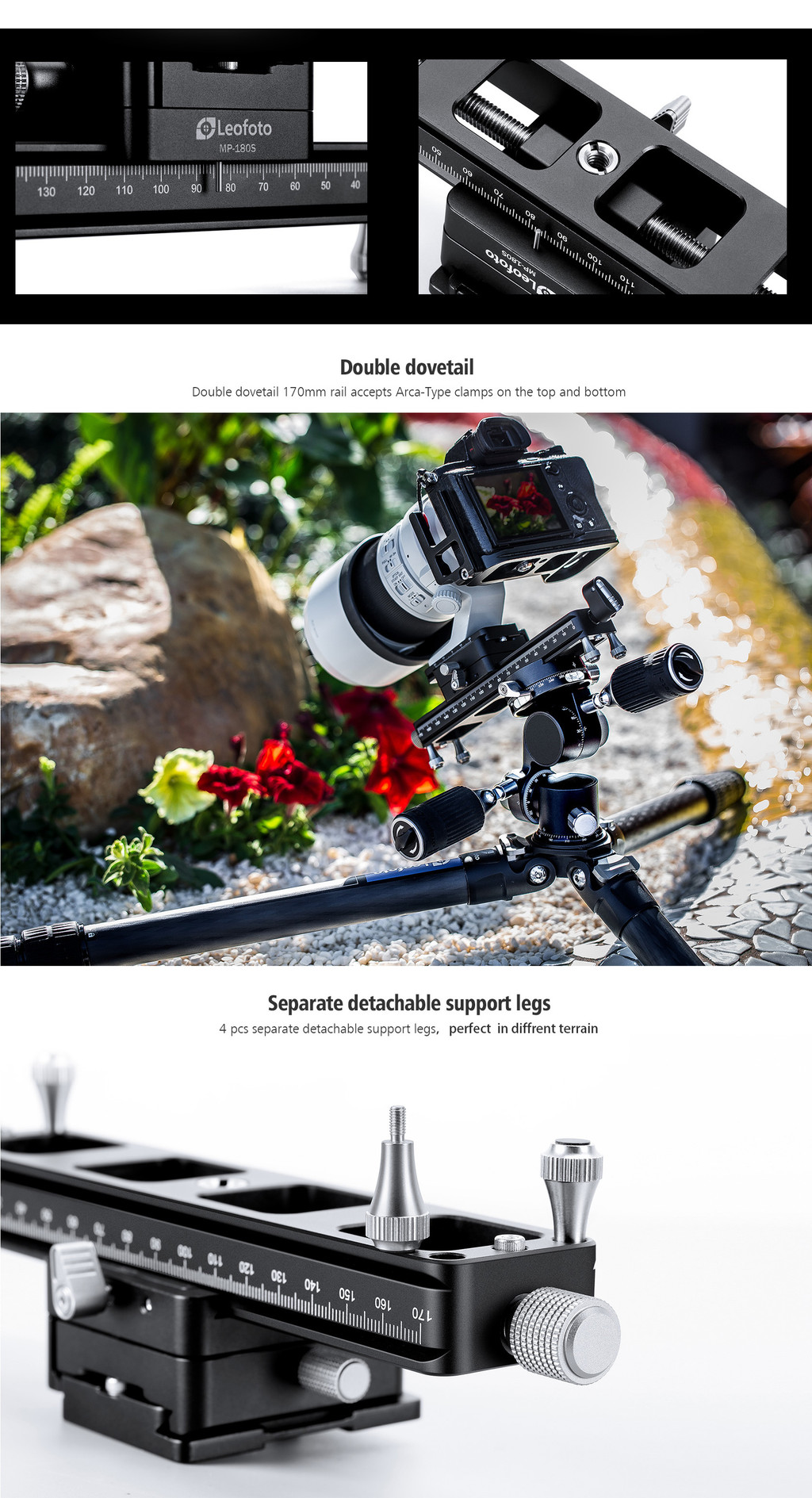 Leofoto MP-180S 180mm Macro Focusing Rail with Rotating Arca-Type QR ...