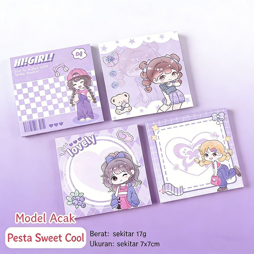 ASK High Aesthetic Cartoon Sticky Notes 50 Sheets Cute Memo Pad School ...