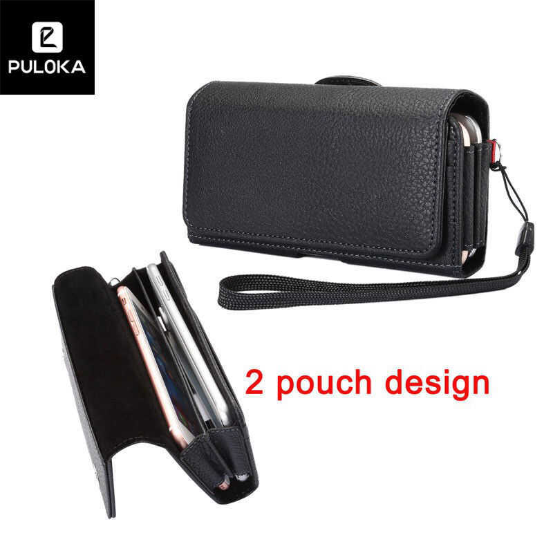 Double Horizontal Phone Pouch Leather Holster Waist Pouch Universal ...