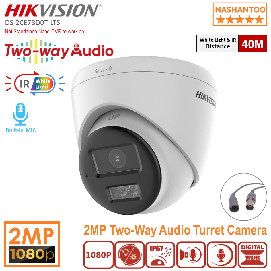 HIKVISION DS-2CE78D0T-LTS 2MP/1080P Two Way Audio IR Fixed Turret ...