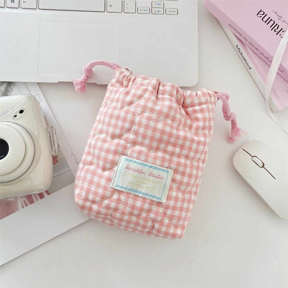 (Local Shipping) Mini Drawstring Camera Bag Quilted Cotton Heart ...