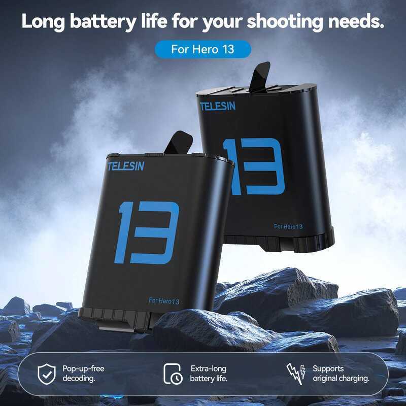 1900 TELESIN Mah Charging Gopro13 Hero13 Battery 3 Ways Fast Charger ...