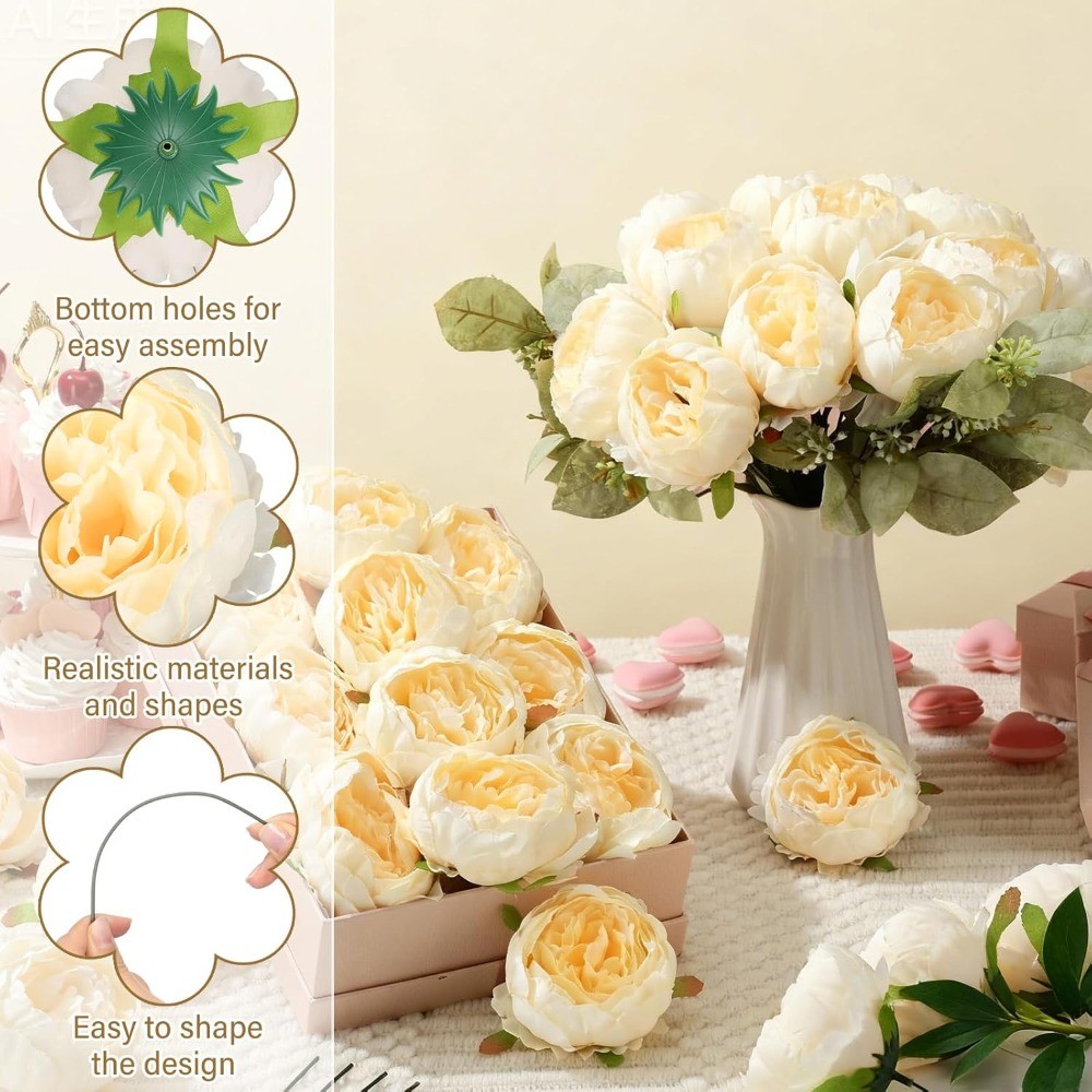 1/5Pcs Artificial Peony Flower with Stems Realistic Fake Roses for DIY ...