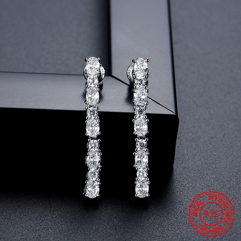 925 Sterling Silver Length 32mm Zircon Earring For Women Girls Fashion ...