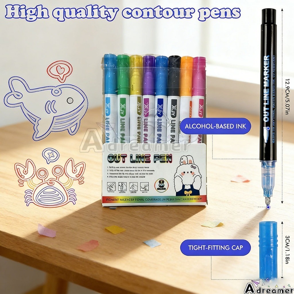 XT 8/Colors Double Line Contour Pen Set Metallic Markers for DIY ...