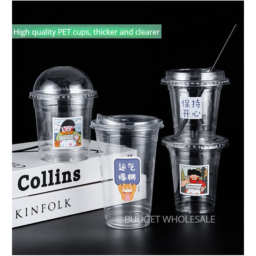 100pcs 98mm /95mm PET Cup with Lids set, MilkTea Cups/Coffee Cups ...
