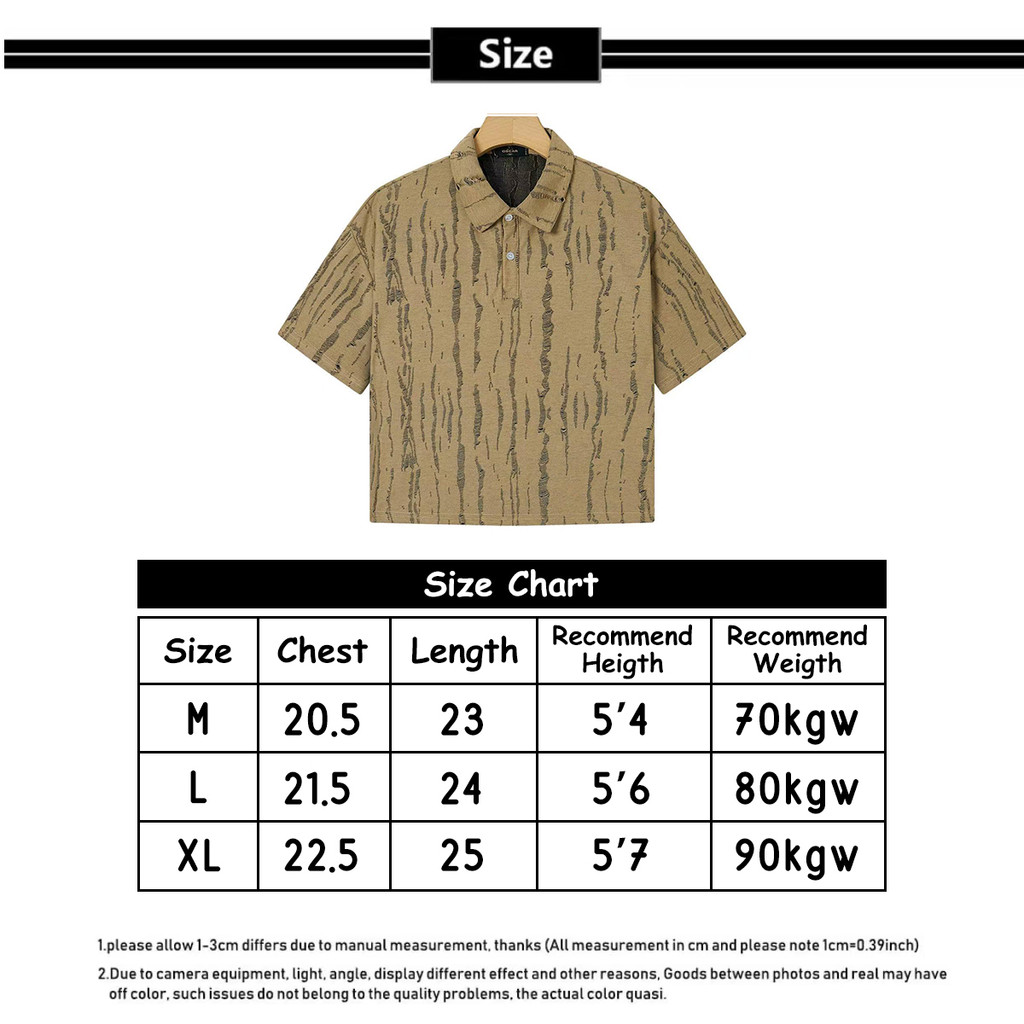 Kinwoo Men's Loose Fit Drop Shoulder Boxy Crop Polo Shirt With Ripped ...