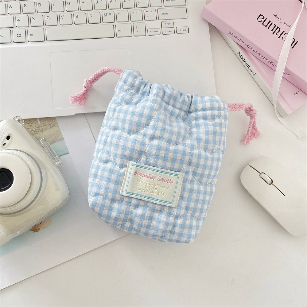 (Local Shipping) Mini Drawstring Camera Bag Quilted Cotton Heart ...