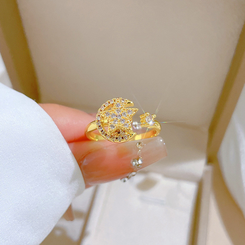Rotating Star and Moon Myth Ring Adjustable Open Simple Hand Jewelry ...