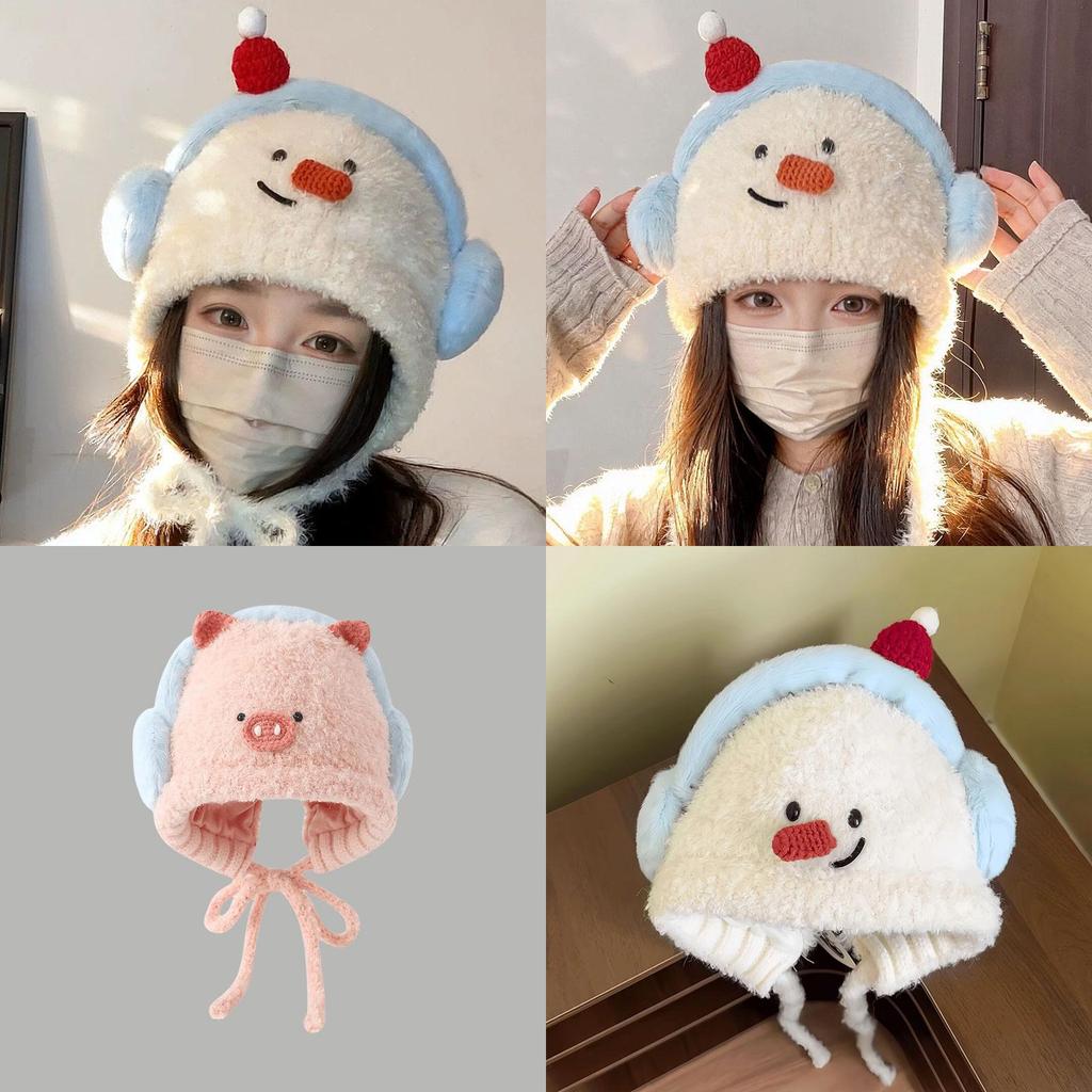 Snowman Cartoon Pig Knit Cap With Breathable Material And Ear ...