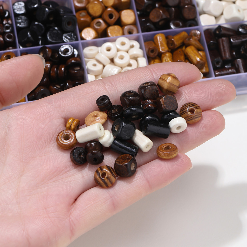 St.kunkka 50Pcs Natural Wood Beads Assorted Shapes Square Round Barrel ...