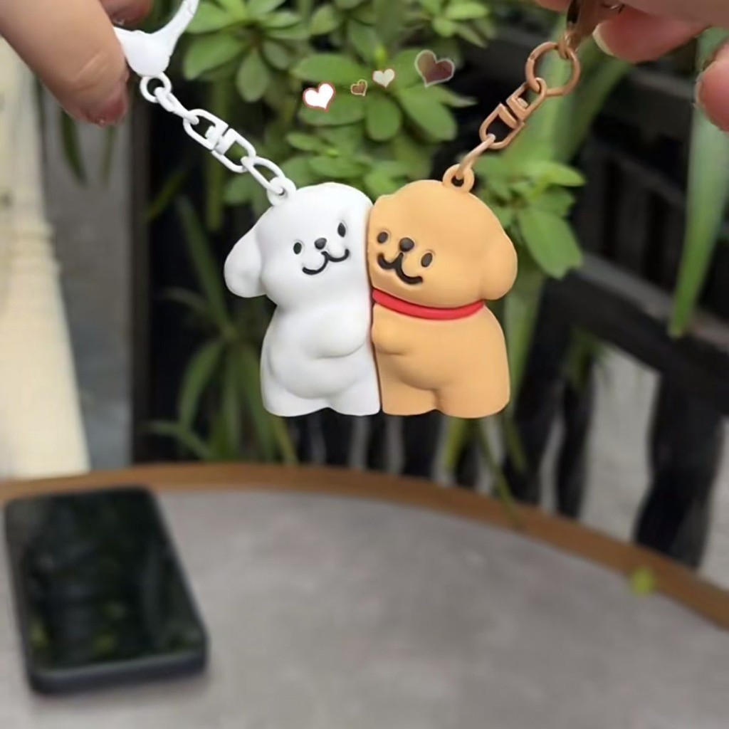 2 Pcs/set Creative Line Puppy Magnetic Keychain Cute Cartoon Schoolbag ...