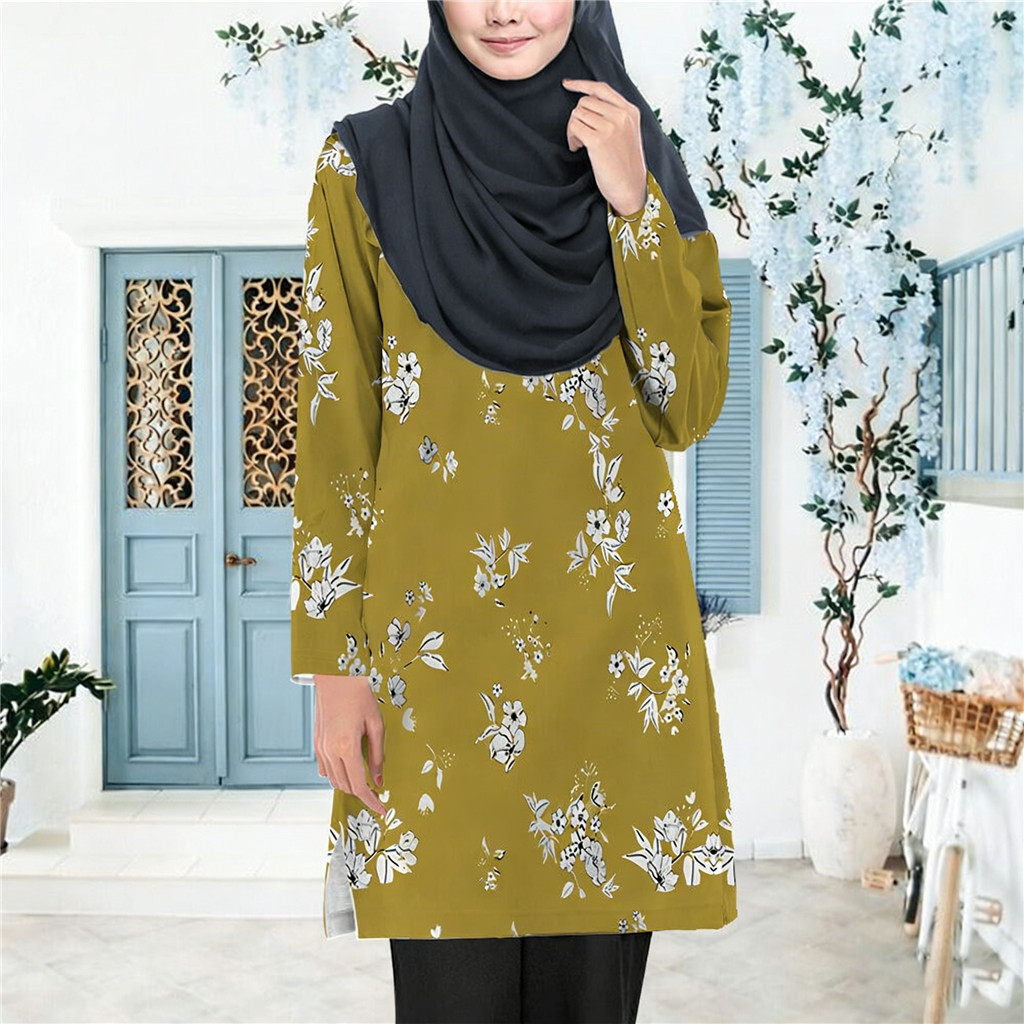 Baju Melayu Women's Muslim Tops Vintage Floral Muslim Dresses Ramadan ...