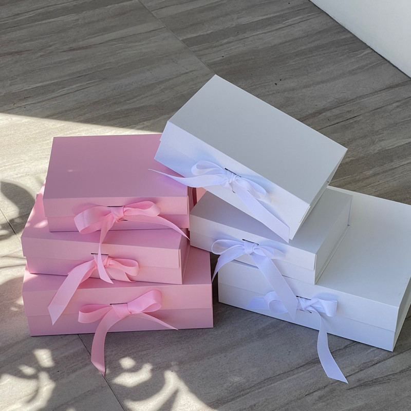 Premium Collapsible HARD Gift Box with Ribbon Corrugated Bridal ...