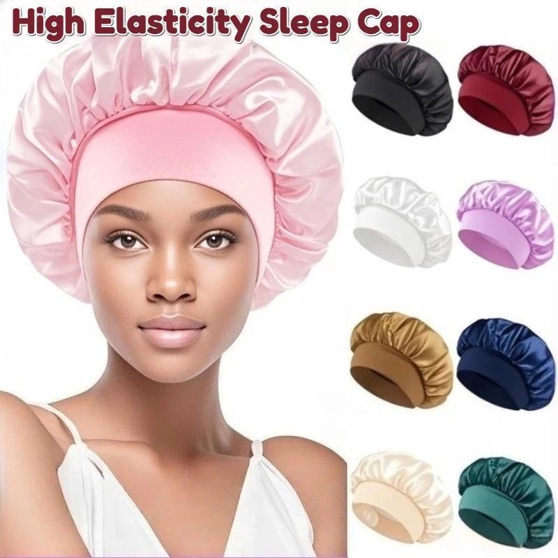 High Elasticity Sleep Cap Long Hair Care Women Sleep Hat Silk Head Wrap ...