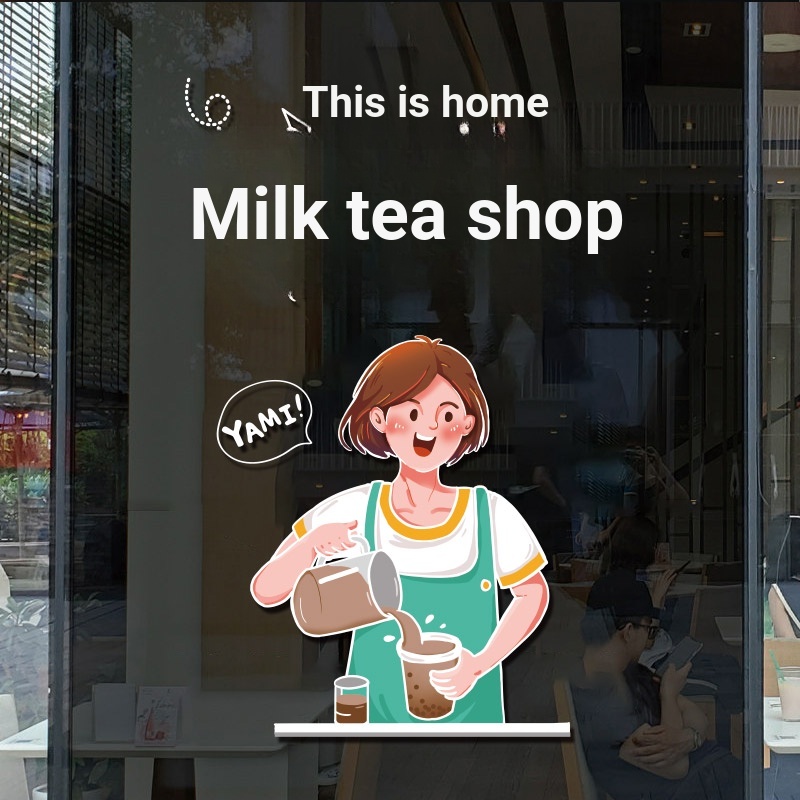 Milk Tea Coffee Shop Window Stickers Electrostatic Decoration Glass ...