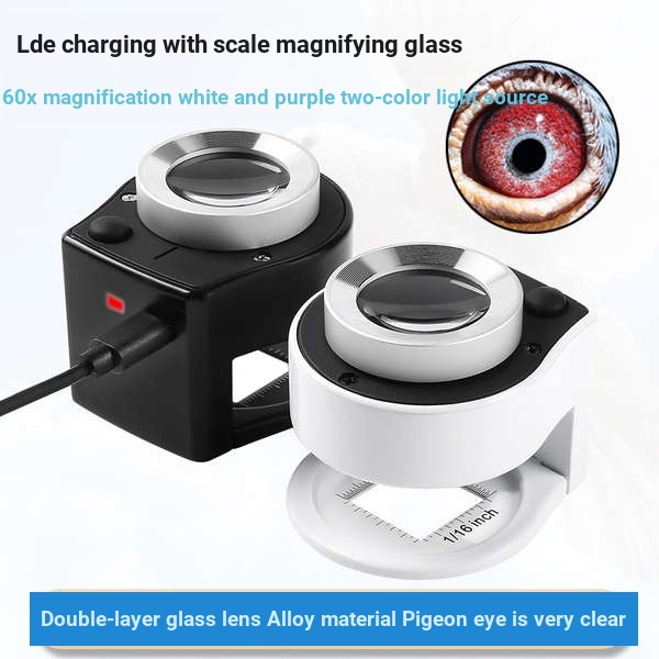 USB Charging Hd 60 Times Purple led Light Magnifying Glass Watching ...