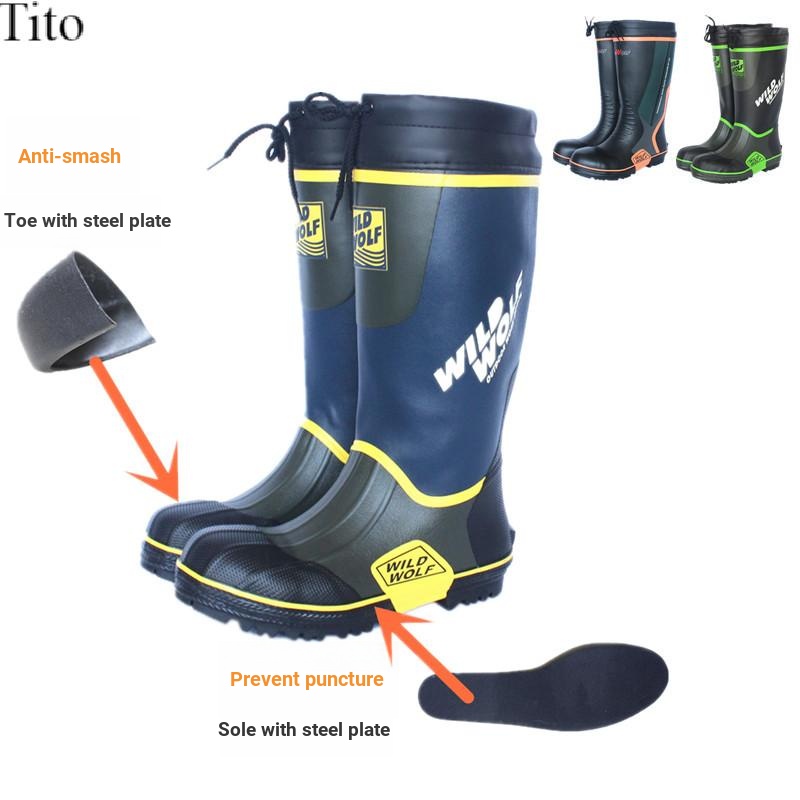 Anti-Smashing Anti-Stab Anti-Nail Rain Boots Men's High-Top Rubber ...