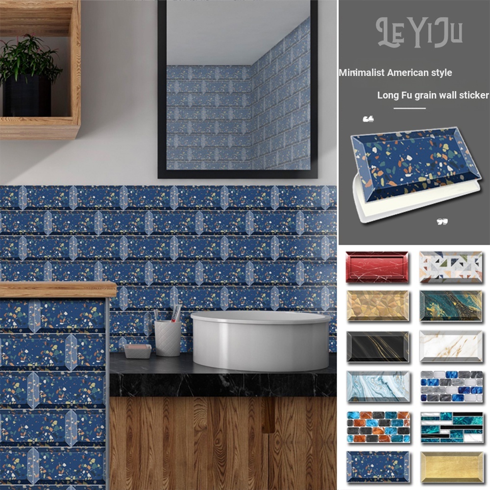Crystal Tile Stickers Wall No Residue Glue Kitchen Oil-Proof Waterproof ...