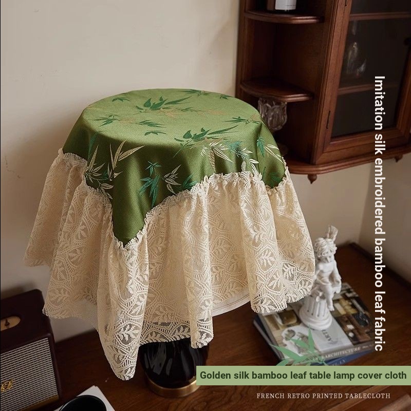Table Lamp Anti-dust Cover Towel Medieval Style Stitching Lace Green ...