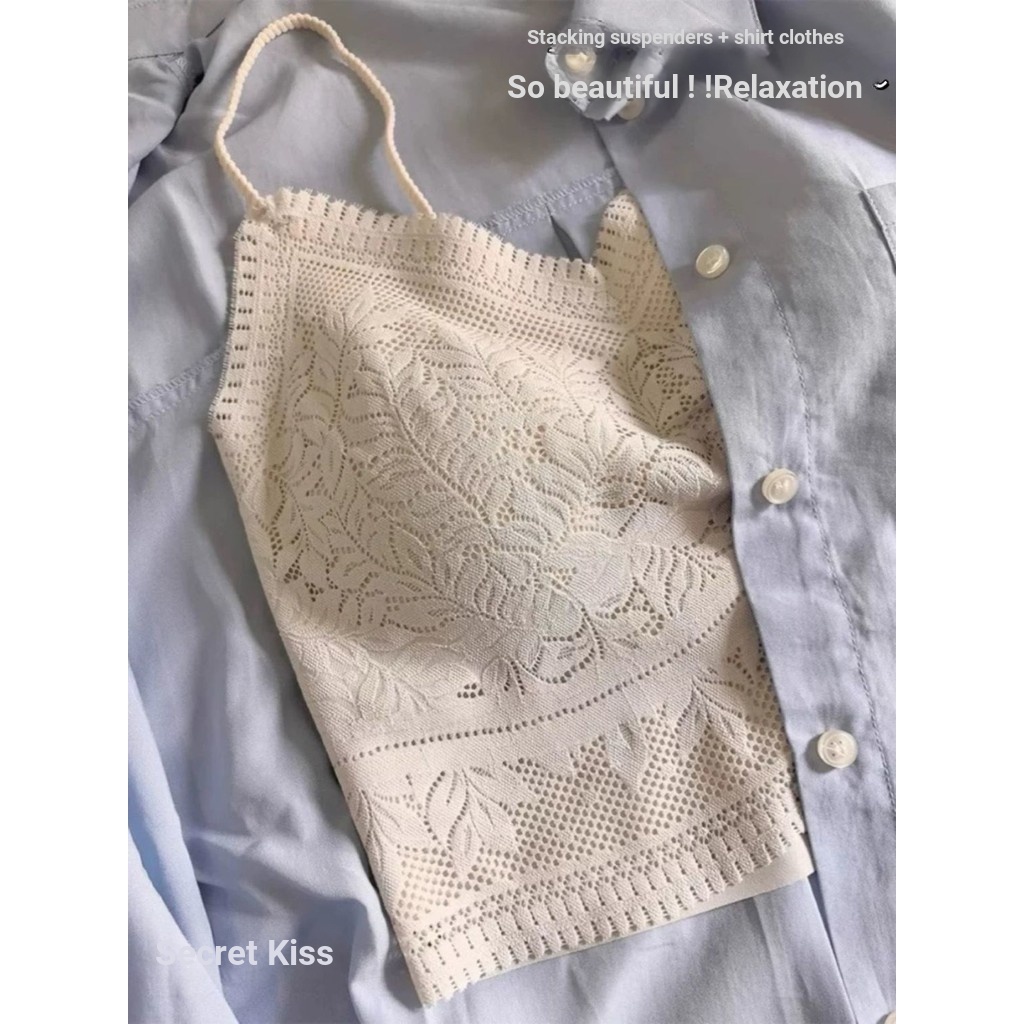 Lace-Up Back Vest Bra One-Piece Small Sling Women 2025 with Shirt Inner ...