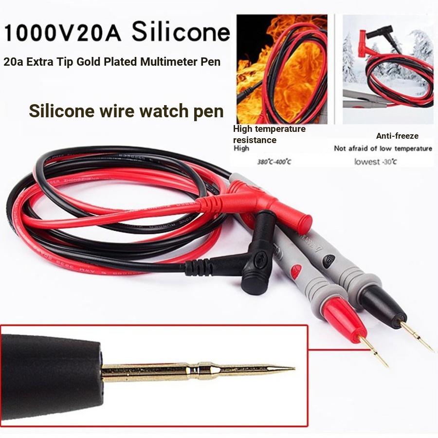 20a Gold-Plated Silicone Meter Pen Probe 1,000V Extra-Tip Meter Probe ...