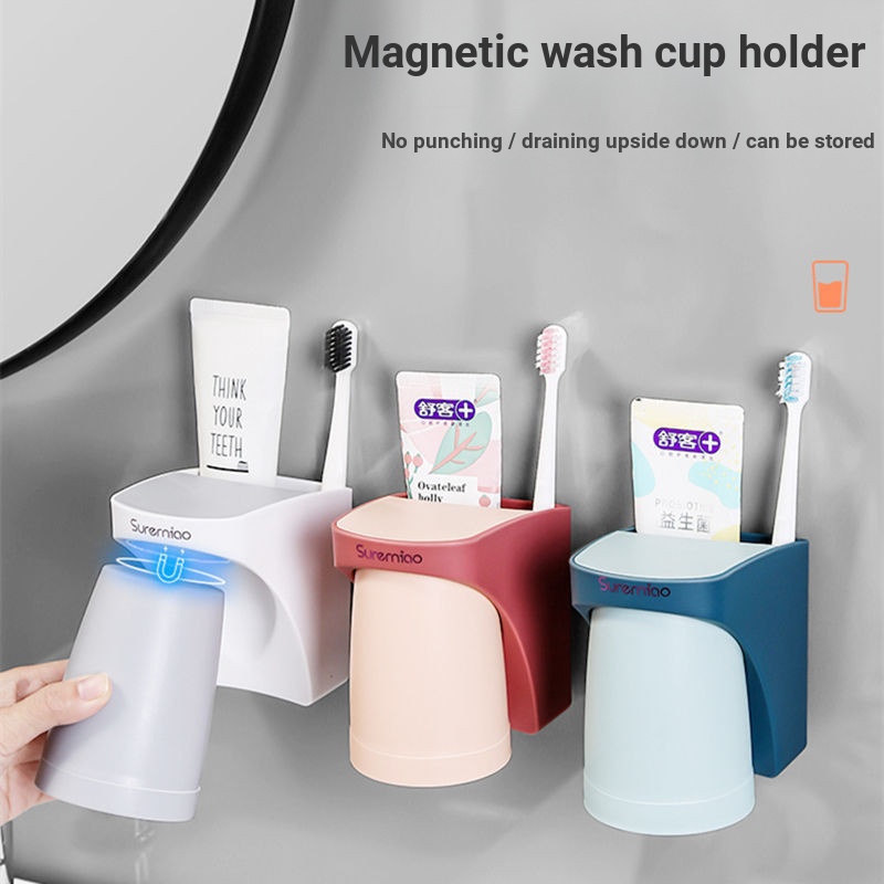 « Toothbrush Rack » Magnetic Mouthwash Cup Perforation-Free Wall ...