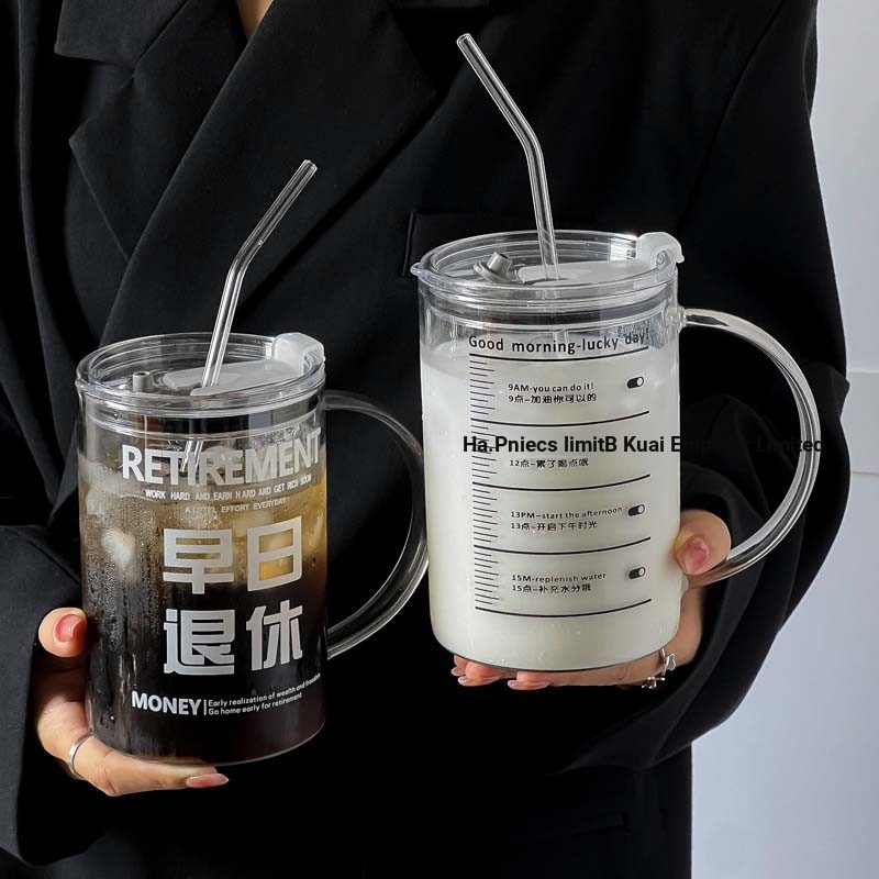 Ins Style Large-Capacity Scale Glass Direct Drinking Cup with Lid with ...