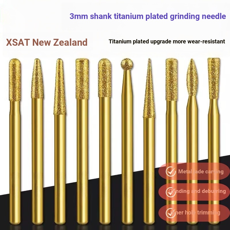 B.3mm Shank Titanium-Plated Diamond Grinding Head Metal Jade Ceramic ...