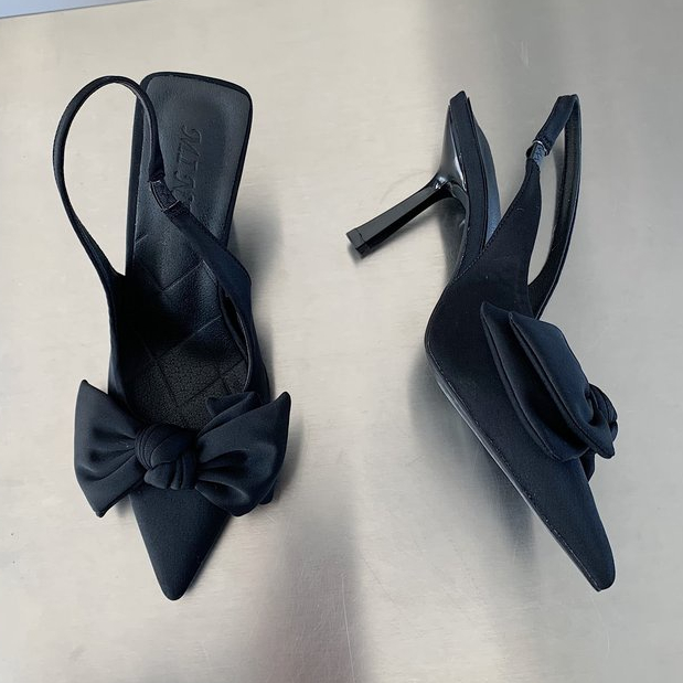 High Heels Pointed Toe Bow Back Empty Cap Elastic Band Stiletto Sandals ...