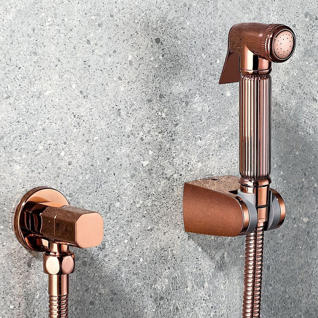 Rose Gold Hand Held Bidet Sprayer Solid Brass Douche Kit Toilet Bidet ...