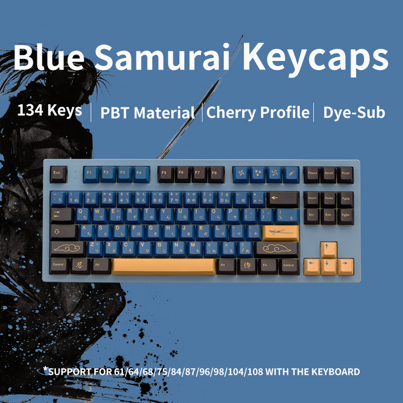 Blue Samurai Keycaps | 134 Keys | Cherry Profile | PBT Dye-Sub | Royal ...