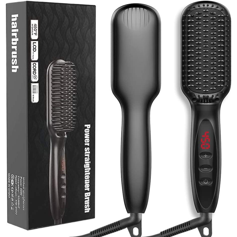 "Bofum Hair Straightening Brush Electric Ionic Hair Beard Straightener ...