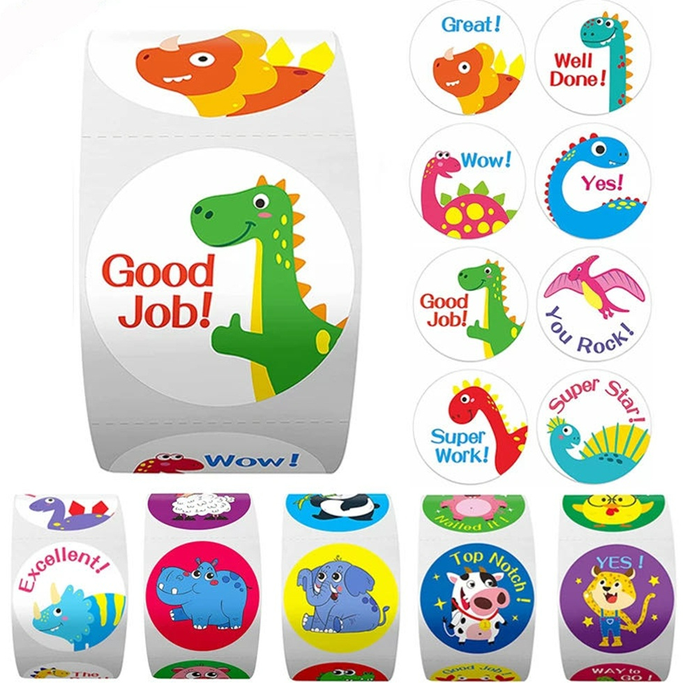 500pcs/roll Round Cartoon Toys Animal stickers for kids Teacher Reward ...