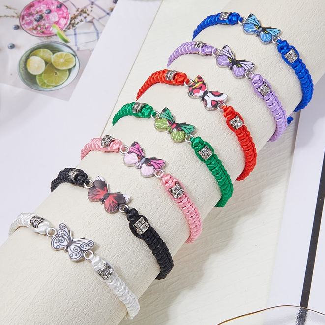 Fashion Handmade Butterfly Bracelets Rhinestone Woven Rope Adjustable ...