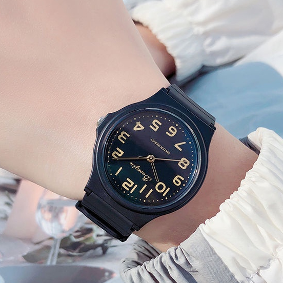 Lovers' small black watch Quartz watch examination Simple pointer watch ...