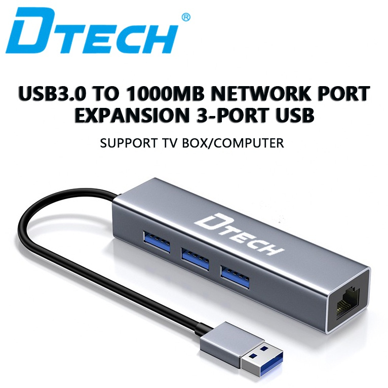DTech 3 Port USB to Ethernet Adapter USB 3.0 Hub 10/100/1000 mbps ...