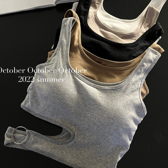 06316 Fixed Chest Cushion Open Umbilical Slim Knitted Short Bra Tank ...