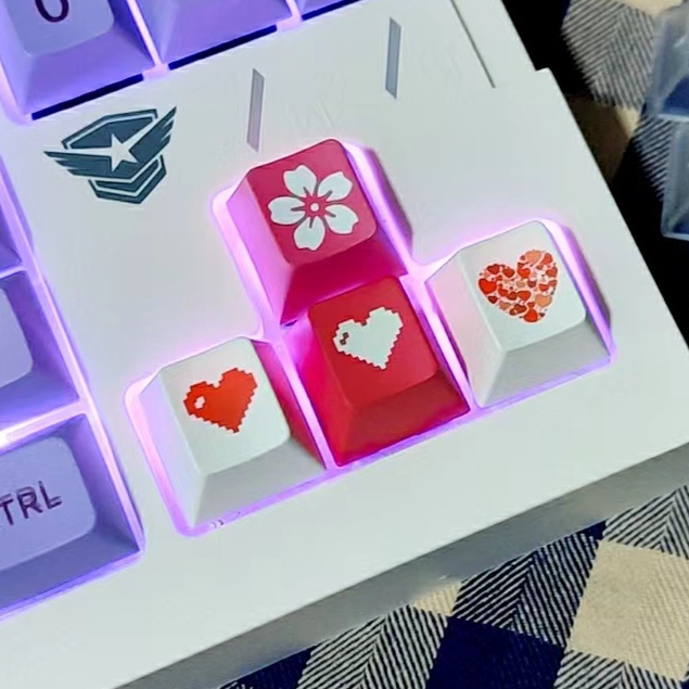 4pcs Keycap PBT Sakura Pixel Heart-Shaped Keycap for Mechanical ...