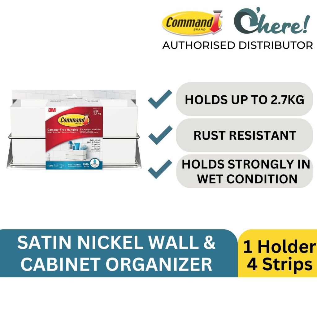 3M Command Satin Nickel Wall & Cabinet Organizer Holds Up To 2.7kg ...