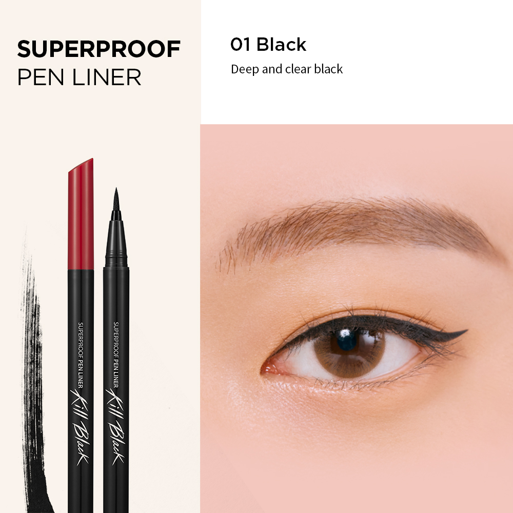 Clio Superproof Pen Eyeliner Kill Black, Brown 0.55ml | Long lasting ...