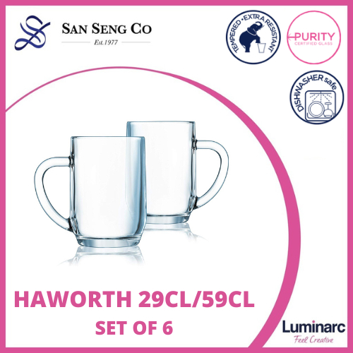 San Seng Luminarc Haworth Mug (Set of 6PCS) - Tempered Glass, Hot ...