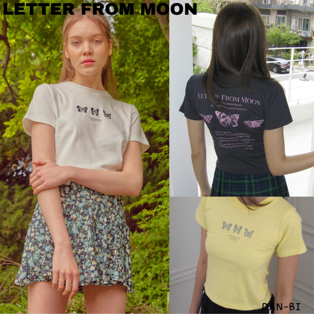 [LETTER FROM MOON] Triple Butterfly Crop Short Sleeve T-shirts / BLACK ...