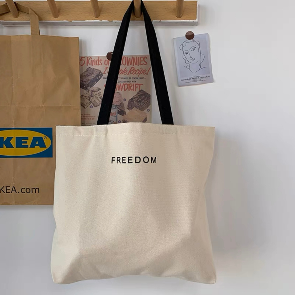 [SG Seller] Freedom Tote Bag Canvas Shoulder Bag Simple Design with Zip ...