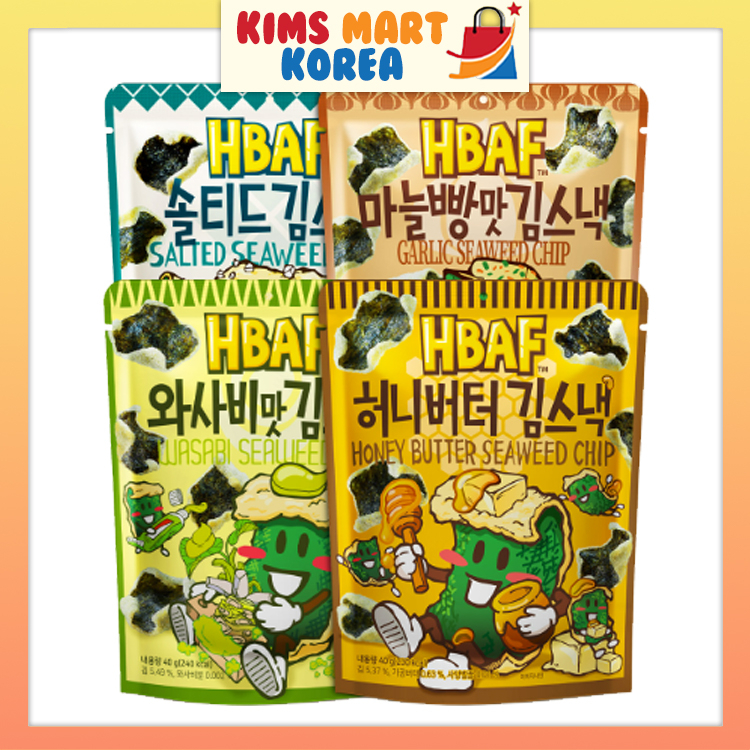 HBAF Korean Seaweed Chips Honey Butter, Garlic, Salted, Wasabi Flavor ...